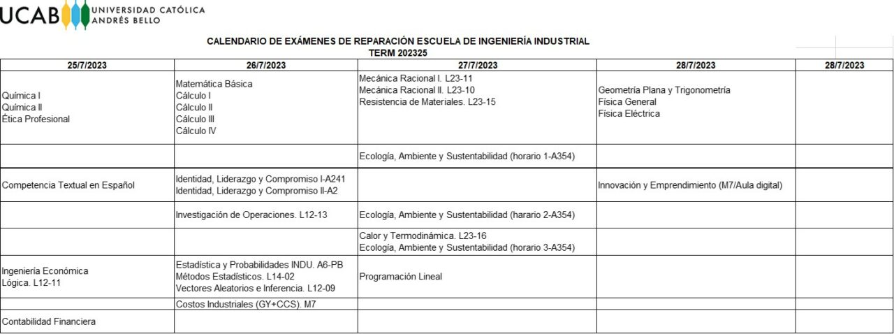 Calendarios Operativos | Ingeniería Industrial